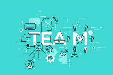 Thin line flat design banner for team word concept