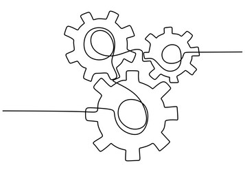 One continuous line of moving gears wheels round Vector Image