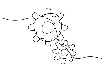 One continuous line of moving gears wheels round Vector Image