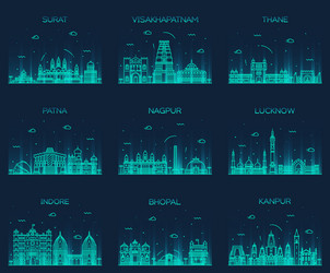 Set indian cities linear Royalty Free Vector Image