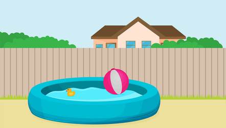 Cottage exterior with swimming pool flat Vector Image