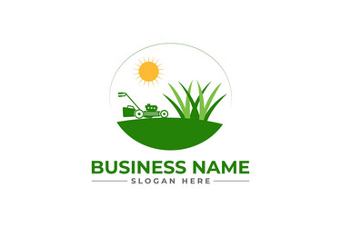 Lawn care grass trimming landscape logo Royalty Free Vector