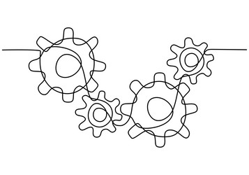 One continuous line of moving gears wheels round Vector Image
