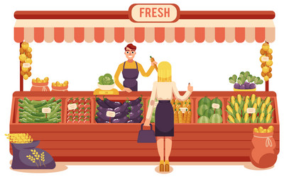 Cartoon local farmer market concept Royalty Free Vector