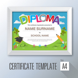 Primary school kids diploma certificate Royalty Free Vector