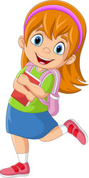 Cartoon happy school girl carrying book Royalty Free Vector