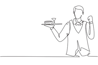 Single continuous line drawing waiter Royalty Free Vector