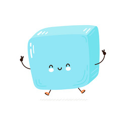 Cute ice cube character hand drawn cartoon Vector Image