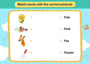 Word to picture matching worksheet for children Vector Image