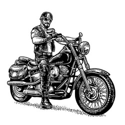 Man of biker riding vintage motorbike Royalty Free Vector