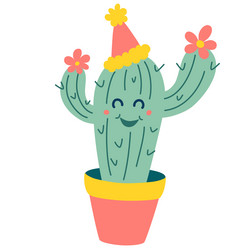 Funny cute cactus winking face cartoon Royalty Free Vector