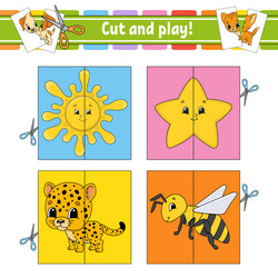 Cut and play flash cards color puzzle education Vector Image