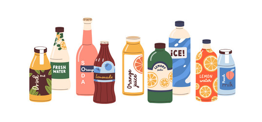 Bottles of different fizzy drinks Royalty Free Vector Image