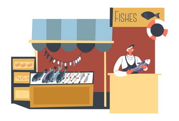 Seafood and fish market stall Royalty Free Vector Image
