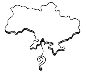 Map of ukraine with question mark as line drawing Vector Image
