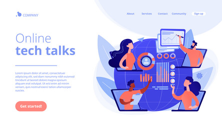 Online tech talks concept landing page Royalty Free Vector