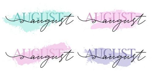Hand drawn hello august lettering with soft color Vector Image
