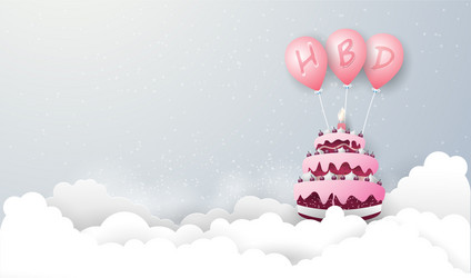 Pink cake happy birthday fly balloon Royalty Free Vector