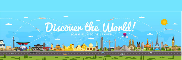 Discover the world poster with famous attractions Vector Image