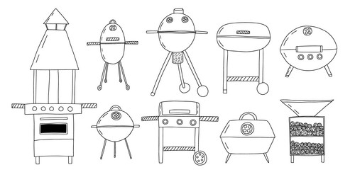 Different kinds of smokers bbq sketch set Vector Image
