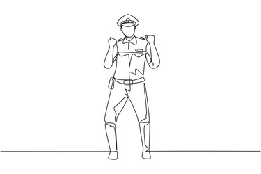 Single one line drawing policeman standing Vector Image