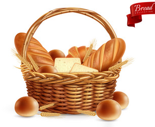 Bakery basket with bread realistic image Vector Image