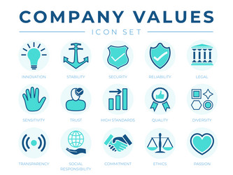 Green core values retro icon set integrity Vector Image
