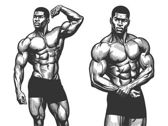 Muscular bodybuilder posing engraving Royalty Free Vector