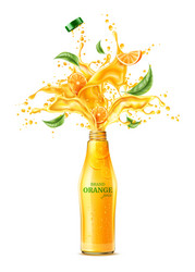 Realistic lemon splash flow with leaves Royalty Free Vector