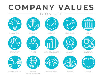Flat outline company core values icon set Vector Image