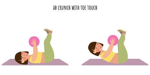 Disabled woman doing ab crunch with toe touch Vector Image