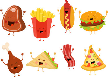 Groovy fast food characters set Royalty Free Vector Image
