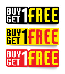 Buy one get free sticker label design Royalty Free Vector