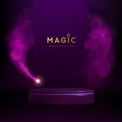Magic violet showcase with 3d podium and steam Vector Image