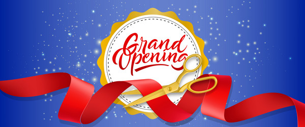 Grand opening blue sparkling banner design Vector Image