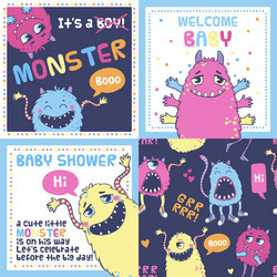 Monster party card design Royalty Free Vector Image