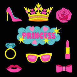 Princess fashion patches coloring set Royalty Free Vector