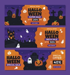 Halloween Banner Set - Pumpkins & Purple Vector Image