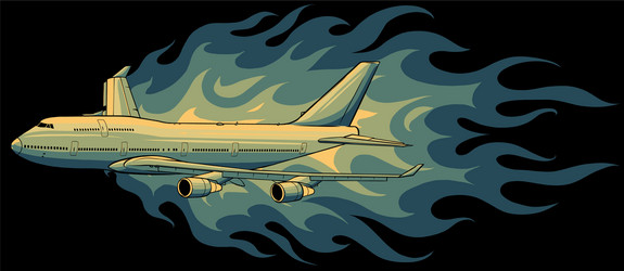 Civil aircraft with flames Royalty Free Vector Image