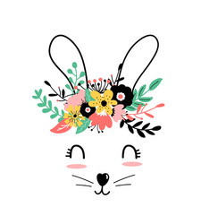 Hand drawing print design sweet bunny and flower Vector Image