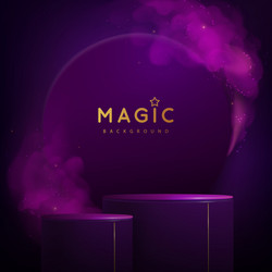 Magic violet showcase with 3d podium and steam Vector Image