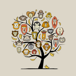 Monkey family tree sketch for your design Vector Image