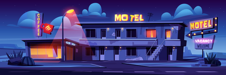 Small motel at highway roadside old building Vector Image