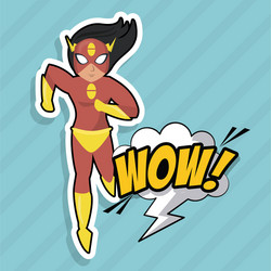 Fast woman superhero on city silhouette Royalty Free Vector