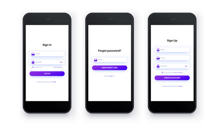 Set of sign up and sign in forms purple gradient Vector Image