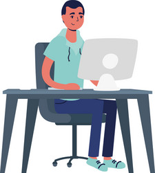 Man on desk with computer design Royalty Free Vector Image