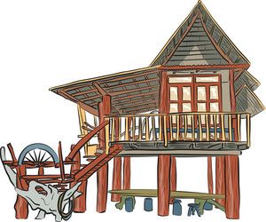 Rustic stone house summer landscape Royalty Free Vector