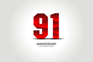 91 year anniversary celebration logo red polygon Vector Image