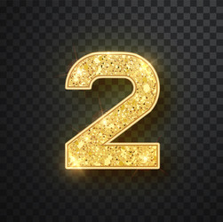 Gold glitter alphabet numbers 7 with shadow Vector Image