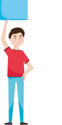 Cartoon young man holding up a placard flat style Vector Image